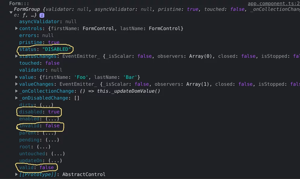 Exploring the difference between disabling a form control through reactive forms API and HTML ...